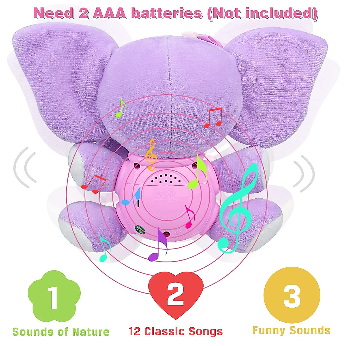 Aiduy Baby Toys 6 to 12 Months - 6 Months Old Plush Elephant Baby Toy Musical Infant Toys - Babies Light Up Toys for 1 Year Old Boy & Girl Newborn Baby Gift 0 3 6 9 12 Months