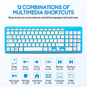 Wireless Keyboard and Mouse Combo, Compact Wireless Keyboard and Mouse Set 2.4G Ultra-Thin Sleek Design for Windows, Computer, Desktop, PC, Notebook, Laptop (Blue)