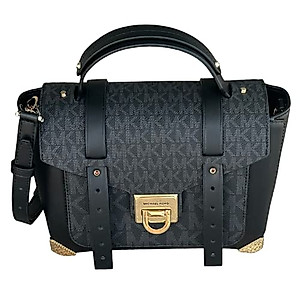 Michael Kors Manhattan Medium Black Signature Leather Purse Satchel Handbag