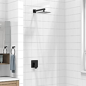 SunCleanse Matte Black Shower Faucet Set with Valve, Bathroom Shower System Included Stainless Steel Metal Rainfall Shower Head and Extra Long Shower Arm