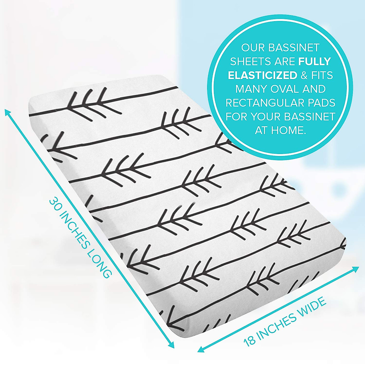 Kushies Baby Fitted Bassinet Sheets - 30 x 18 Bassinet Mattress Mini Crib Sheets - One Direction for Playpen & Bed Side Bassinets Mini Crib Sheet, One Direction Black & White (S335-619)