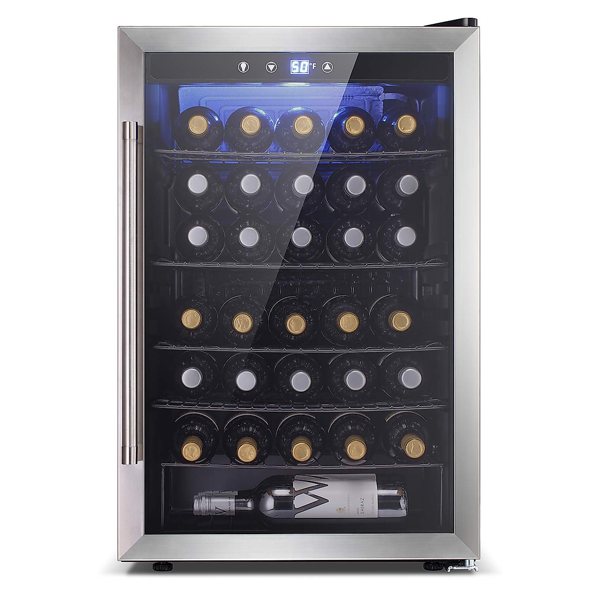 Antarctic Star 36 Bottle Wine Cooler/Cabinet Beverage Refigerator Small Wine Cellar Soda Beer Counter Top Bar Fridge Quiet Operation Compressor Digital Freestanding Door Black Glass