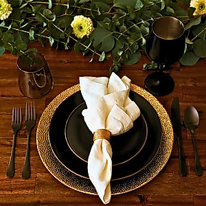 Rickion Charger Plates and Napkin Rings, Set of 6, Gold Chargers for Dinner Plates – Unique, Elegant, Bubble Plate Chargers & Matching Napkin Rings – Thick, Reusable PP Plastic