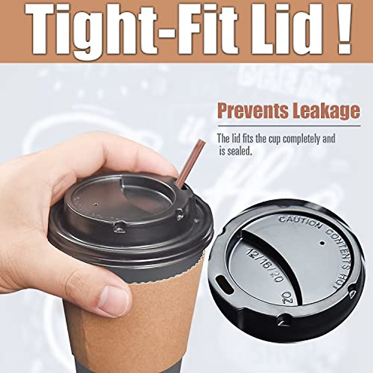 Luckypack Disposable Coffee Cups To Go with Travel Lids Sleeves and Straws 100% Biodegradable & Compostable Pla Eco Friendly Paper Coffee Cups 100 Sets of 12 oz