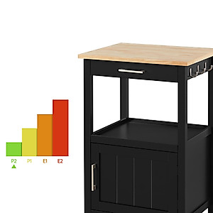 Yaheetech Small Kitchen Island on Wheels with Wood Top and Drawer, Trolley Cart with Open Shelf and Storage Cabinet for Dining Room, 22x18x35 Inches, Black