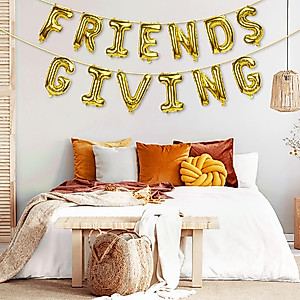Friendsgiving Balloons, Friends Giving Banner for Party Decorations, Foil Balloons for Friendsgiving Decor (Gold)