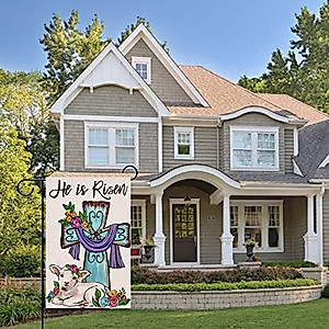 Covido Home Decorative He is Risen Easter Cross Garden Flag, Lamb Yard Outside Decorations, Outdoor Small Decor Double Sided 12x18