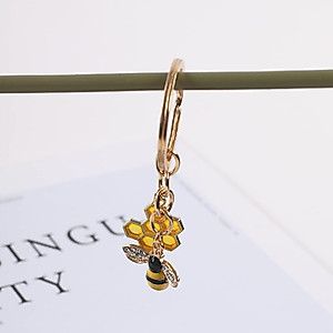 Bee Keychain - 1 Set Honey Crystal Key Ring Yellow Decor for Bag Decor Car Supplies,Rhinestone Decorations for Bag Accessories Gift to Women Girls