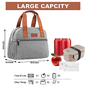 Lunch Bag for Women Freezable Lunch Tote Bag Organizer Reusable Cooler Lunch Box for Adult Outdoor Work,School and Picnic Insulated Lunch Bag with Pocket (Gray)