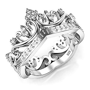 Metal Factory Sz 7 Sterling Silver Cubic Zirconia Princess Crown CZ Band Ring