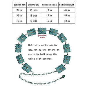 TOPACC Turquoise Concho belts for Women Western Square Teal Metal Cowgirl Boho Chain Belt for Dresses Jeans Country Concert Outfit