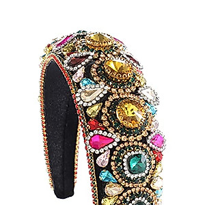 Rhinestone Padded Headband Baroque Crystal Embellished Hairbands Colorful Beaded Headbands Fashion Bejewelled HairHoop Accessory for Women Girls