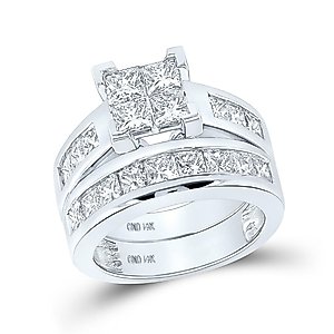 Jewels By Lux 14kt White Gold Womens Princess Diamond Bridal Wedding Engagement Ring Band Set 3.00 Cttw Ring Size 7 (I1 clarity; G-H color) round shape white diamond
