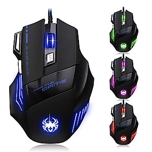 Zelotes Ergonomic 7200 DPI LED Optical Wired Gaming Mouse Mice 7 Buttons Compatible Mac Pro Gamer PC Laptop Desktop Notebook-Black Black(T80)