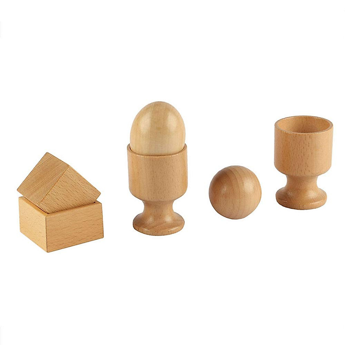 Montessori 3D Object Fitting Exercise Egg Ball with Cup Cube with Box Baby Basic Life Skill Practice Toy Montessori Material Sensorial Toy for Toddler Early Educational Material Preschool Learning Toy