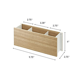 YAMAZAKI Caddy Home Desk Tv Pen Holder | Steel + Wood | Remote Control & Tablet Organizer, Small, Ash