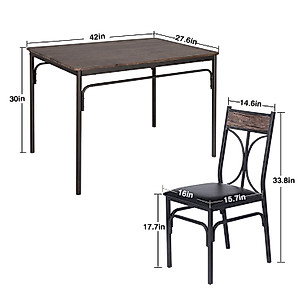 VECELO 5 Piece Kitchen Dining Room Table and Chairs Set for Home, Dinette, Breakfast Nook, Farmhouse, Small Space, Dark Brown