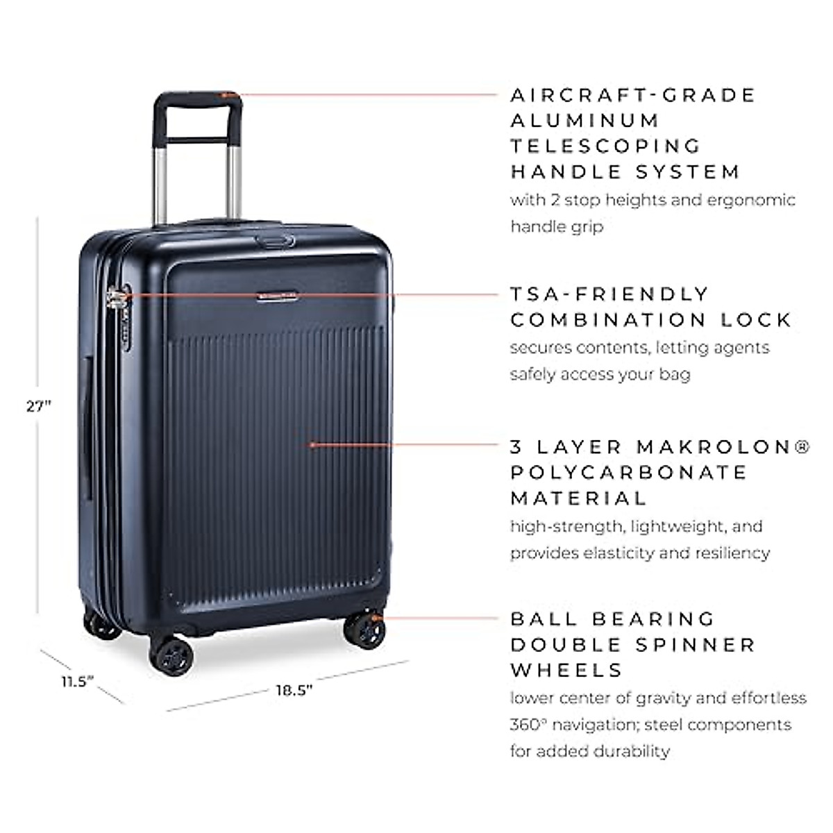 Briggs & Riley Sympatico Hardside Medium Spinner Luggage, Matte Navy, 27-Inch Checked
