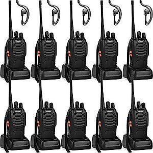 Ansoko Walkie talkies 10 Pack Long Range Rechargeable 2 Way Radio UHF 16-Channel with Earpiece Li-ion Battery and Charger (Pack of 10)