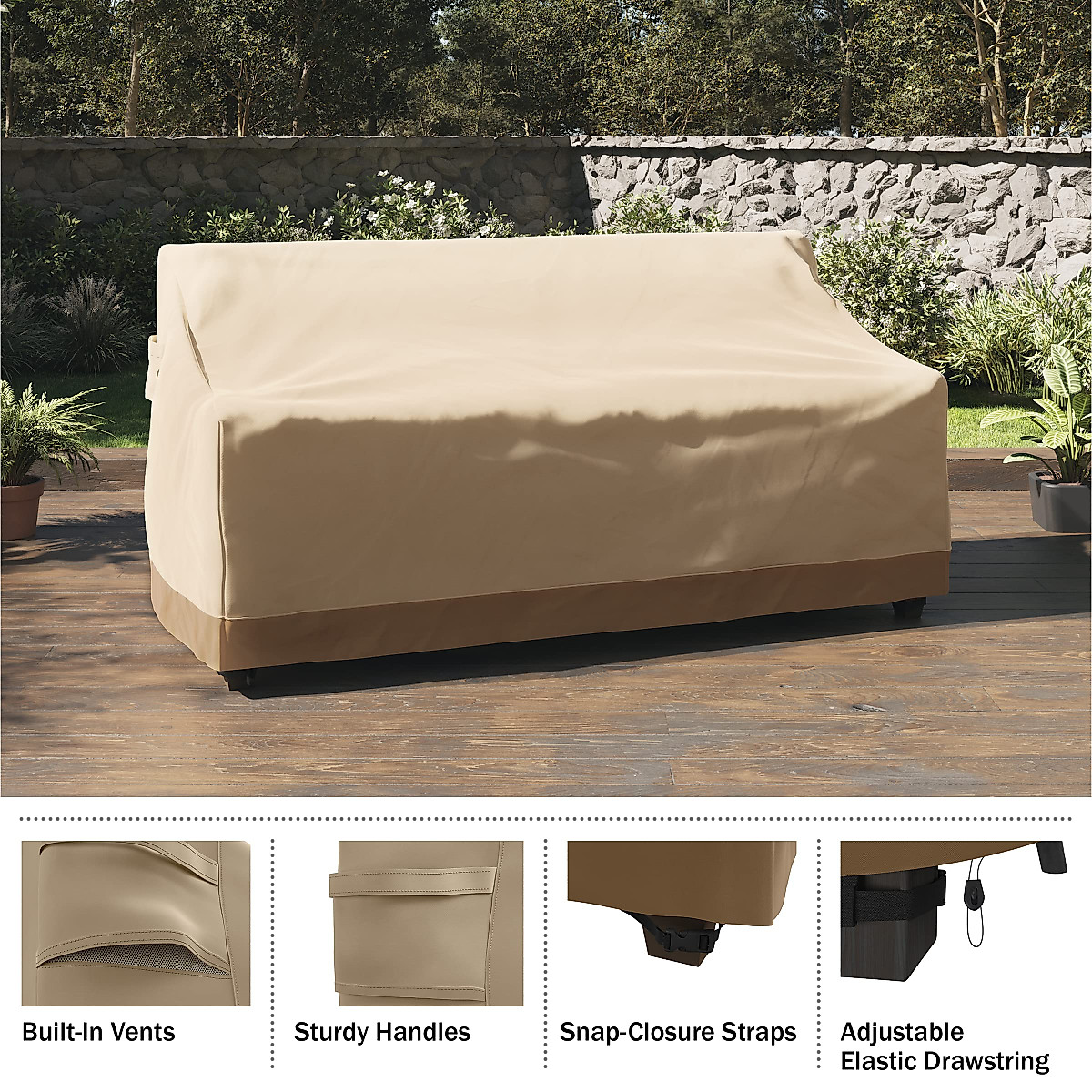 Pure Garden Outdoor Couch Cover - 76x33in Heavy-Duty 600D Polyester Canvas with UV 50+ and Waterproof Backing - Patio Furniture Covers (Beige)