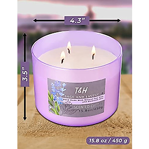 Sage Lavender Scented Candle 3 Wick | Aromatherapy Relaxing & Energy Cleansing Candle with Cedarwood, Clove & Eucalyptus 15.8 oz | Sage Candles for Cleansing House | Large Natural Soy Candles for Home