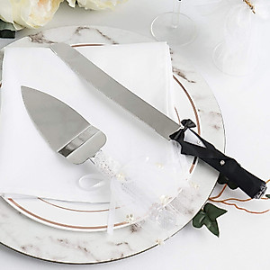 BalsaCircle Silver Cake Knife and Server Set with Groom Bride Handles - Wedding Reception Events Home Party Decorations Supplies