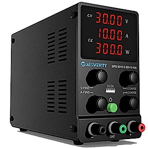 DC Power Supply Variable, 30V 10A Adjustable Switching Regulated DC Bench Power Supply with High Precision 4-Digits LED Display, 5V/2A USB Port, Coarse and Fine Adjustments Jesverty SPS-3010