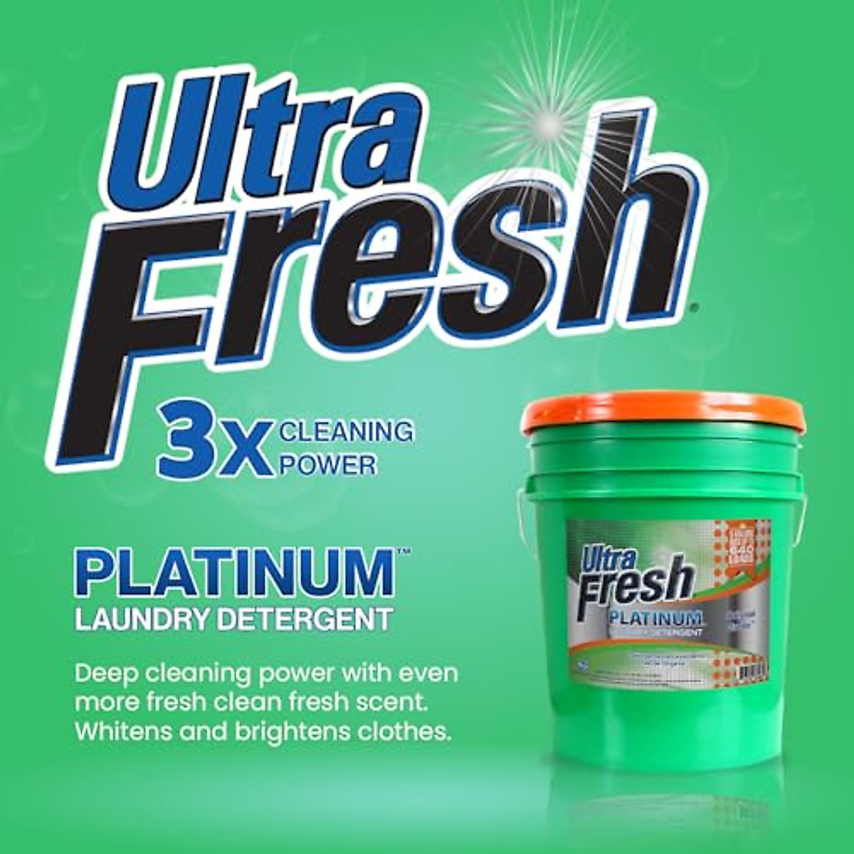 Ultra Fresh® 3X Platinum™ Laundry Detergent - Original Green™ - 5 Gallons - Deep Cleaning, Whitens & Brightens, Up to 640 Loads - Safe for HE Machines & Septic Systems, No Phosphates or Bleach