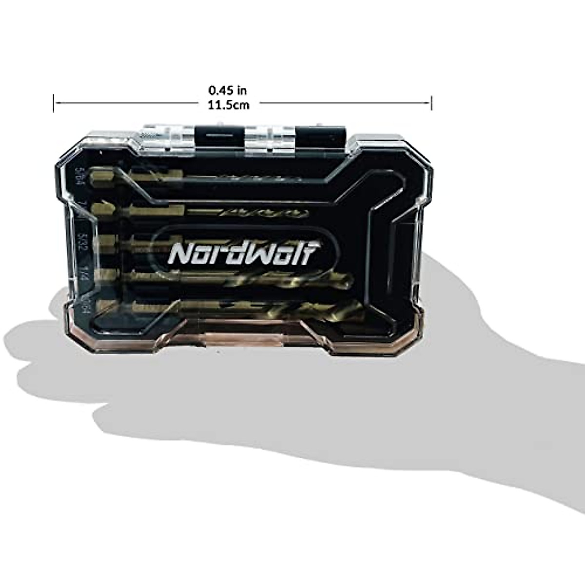 NordWolf 5-Piece Cobalt Alloy Steel Left Hand Drill Bit Set, Reverse Twist with 1/4" Hex Shank for Screw Extractors, SAE Sizes 5/64"-7/64"-5/32"-1/4"-19/64" in Storage Box