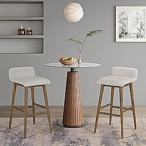 Ball & Cast Upholstered Pub Height Bar Stools 30 inch Kitchen Wooden Stool Chairs Set of 2, Linen