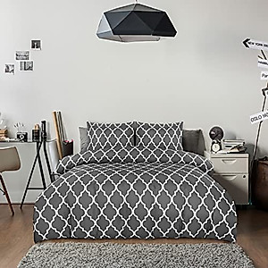 Utopia Bedding 1 Duvet Cover with 2 Pillow Shams - 3 Pieces Comforter Cover with Zipper Closure - Ultra Soft Brushed Microfiber, 90 X 90 Inches (Queen Size, Quatrefoil Grey)