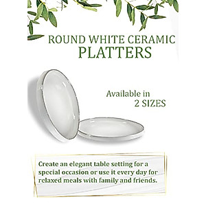 Serene Spaces Living Large Round White Ceramic Platter, Food-Safe, Appetizer, Dessert, Fruit Decorations, Serving Platter, Storage Platter for Candles, Cosmetic, Jewelry, 12" Diameter & 1.5" Tall