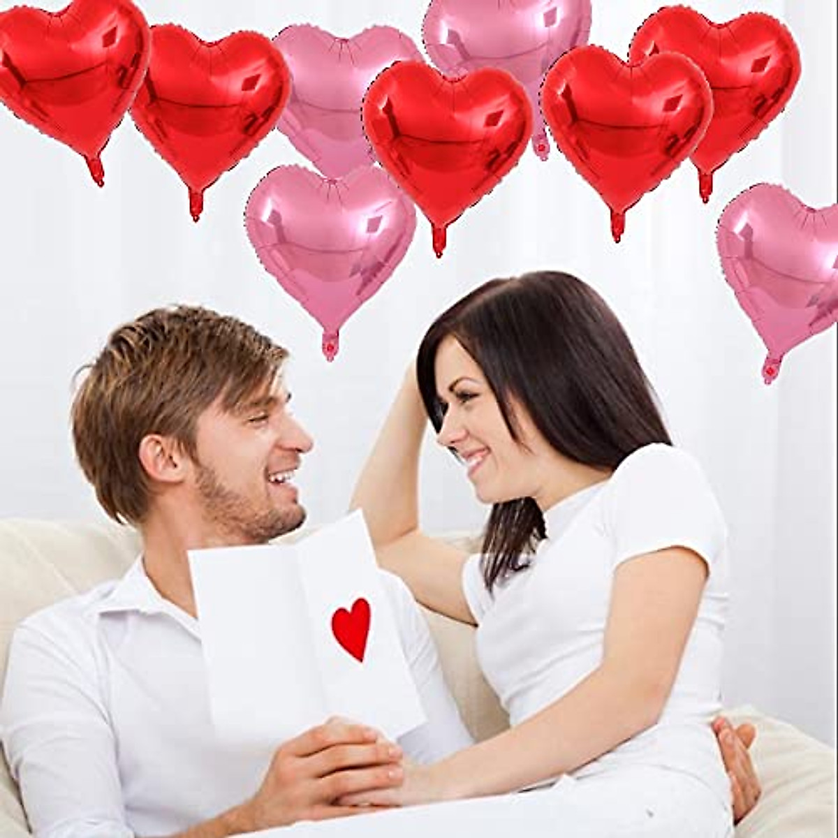 Littleloverly Valentine's Day Red Pink Heart Foil Balloons Decoration - Heart Shaped Mylar Balloons Engagement Wedding Valentines Day Anniversary Party Decorations(20PCS)