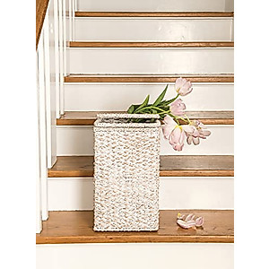 Creative Co-Op Woven Bankuan Rope Stair Basket with Handles, Whitewash Finish