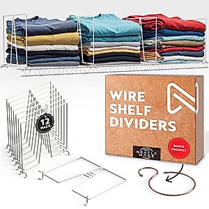 Neatly Made Tall White Wire Shelf Dividers for Closet Organization – Sturdy and Easy Set-Up Closet Shelf Dividers with Bonus Rose Gold Hanger (12 inch Wire Shelves, 12-Pack)