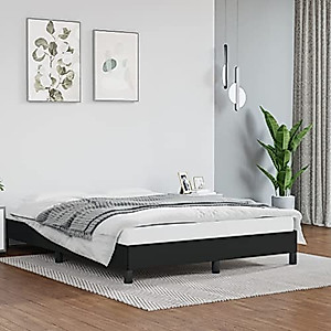 vidaXL Bed Frame Home Indoor Bed Accessory Bedroom Upholstered Wooden Double Bed Base Frame Furniture Black 53.9"x74.8" Full Faux Leather