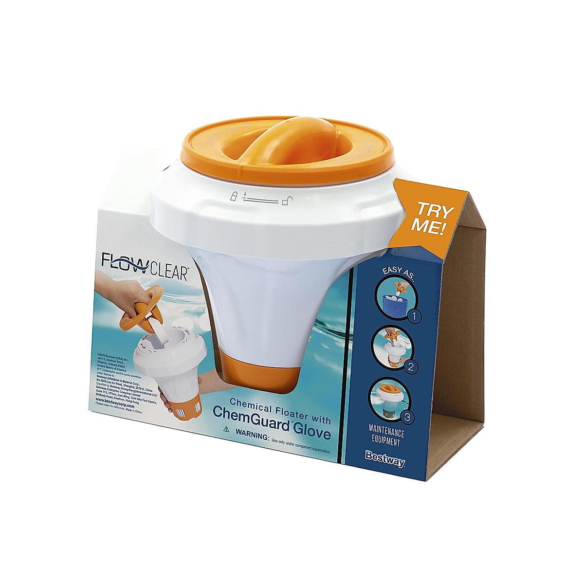 Flowclear Floating Pool Chemical Dispenser with ChemGuard Glove