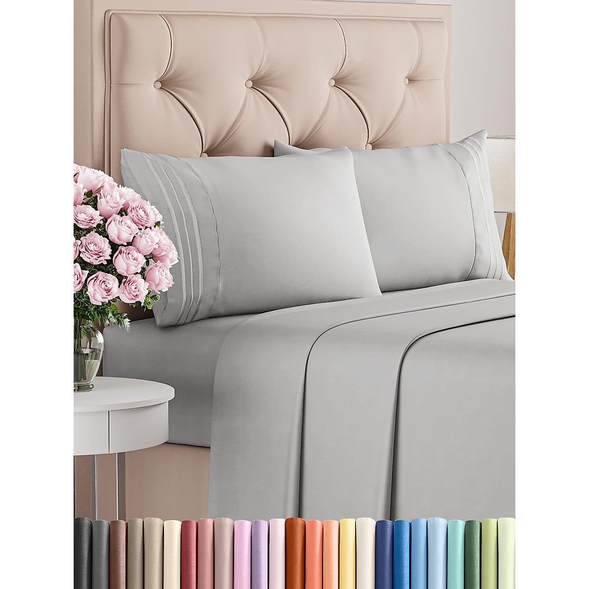 Full Size 4 Piece Sheet Set - Comfy Breathable & Cooling Bed Sheets Set - Hotel Luxury Bedding for Women, Men, Kids & Teens - Deep Pockets, Easy-Fit, Super Soft & Wrinkle Free - Oeko-Tex - French Grey