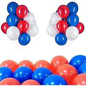 Balloon Garland Arch Kit-Blue, Red, White with Strip Tape, Blue Knotting Device, White Ribbon for Boy Party, Wedding,Birthday Party Decoration Gift