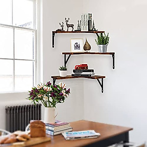 iiidol Corner Floating Shelves ,Set of 4 Wall Mounted Corner Shelf Rustic Wood Wall Shelves Storage Display Shelf Decor for Living Room, Bedroom, Kitchen (Arbonized Black)