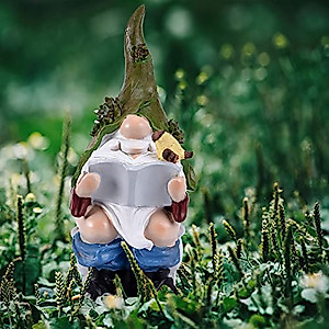 TemwJa Solar Outdoor Garden Statues, Handmade Resin Garden Gnome Statues with LED Lights, Statues Garden Gnomes on The Porch, Courtyard, Lawn, Artistic Garden Decor-Reading Statue