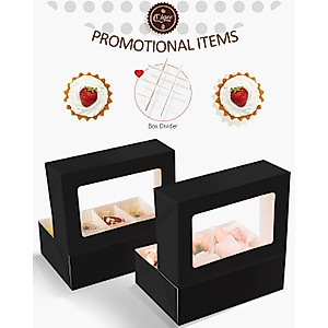 qiqee Black 6 Cupcake Boxes with Window Auto-pop up 30 Packs Cupcake Box 9"x6.1"x3.3" Bakery Boxes For Cupcakes Carrier, Cupcake Containers