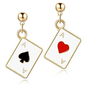ANDPAI Unique Funny 18K Gold Plated Hypoallergenic Poker hearts and spades A Ace Playing Cards Dangle Drop Stud Earrings For Women Gambling Casino Jewelry Gift (Gold)