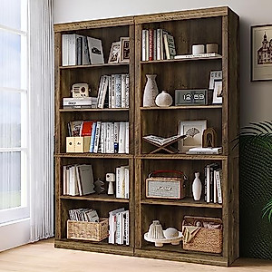 Vikiullf Wood Bookshelf - Tall Bookcase with 5 Storage Shelves, Freestanding Display Book Shelf for Living Room, Bedroom, Home Office Library, Child Room,Rust Brown