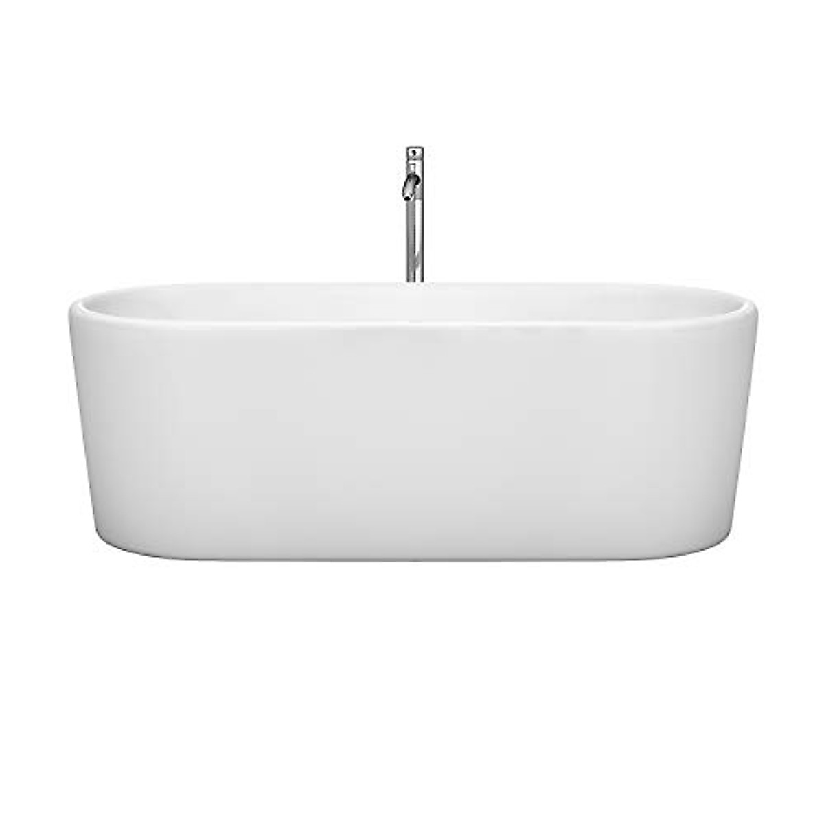 Ursula 67 inch Freestanding Bathtub in White with Floor Mounted Faucet, Drain and Overflow Trim in Polished Chrome