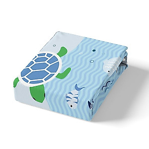 Shark and Whale Fitted Sheet,Full Size Cartoon Sea Animal Collections Octopus Turtle Theme,Soft Decorative Fabric Bedding Deep Pocket for Children Teens Young Boys Girls,with 2 Pillowcases
