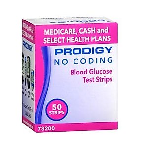 Prodigy 73200 No Coding Blood Glucose Test Strips, Box of 50 Strips
