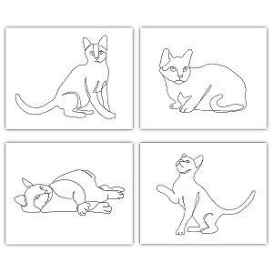 Cats Wall Art - Set of 4-8”x10” Unframed Minimalist Black & White Decor Prints - Makes a Great Gift Under $20 for Cat Lovers