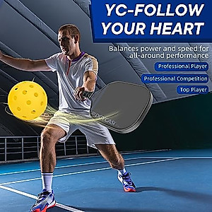 YC DGYCASI 16mm Pickleball Paddles Professional, 2024 USAPA Approved T700 Carbon Fiber Surface Pickle Paddle(CFS), Polypropylene Lightweight Honeycomb Core, Cushion Comfort Grip, with Cover Case Black