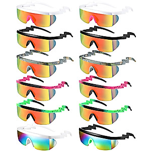 Fabbay 12 Pairs 90s Sunglasses Neon Semi Rimless Rainbow 80s Zigzag Sunglasses Goggle Style Retro Rave Shades Glasses for Men Women Halloween Cosplay